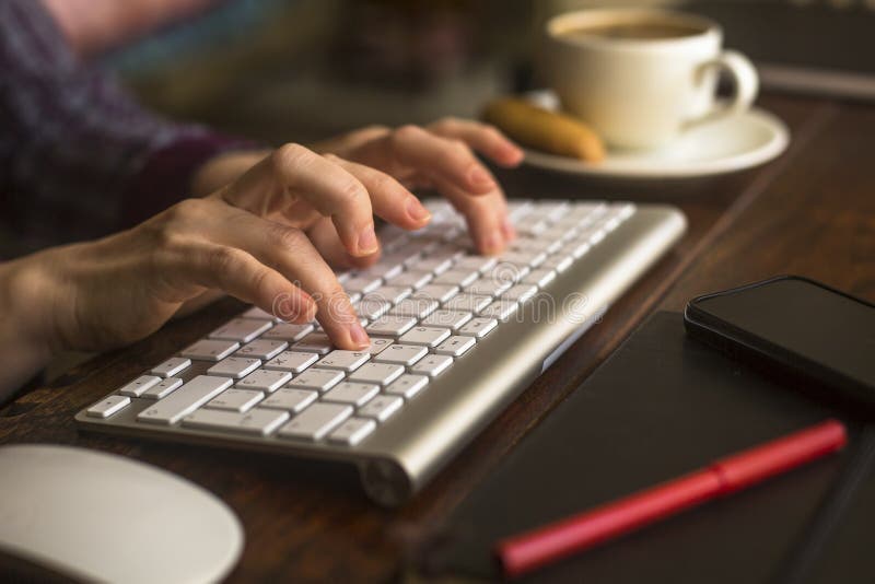 Female Office Worker Typing on the Computer Keyboard. Work. Stock Photo ...