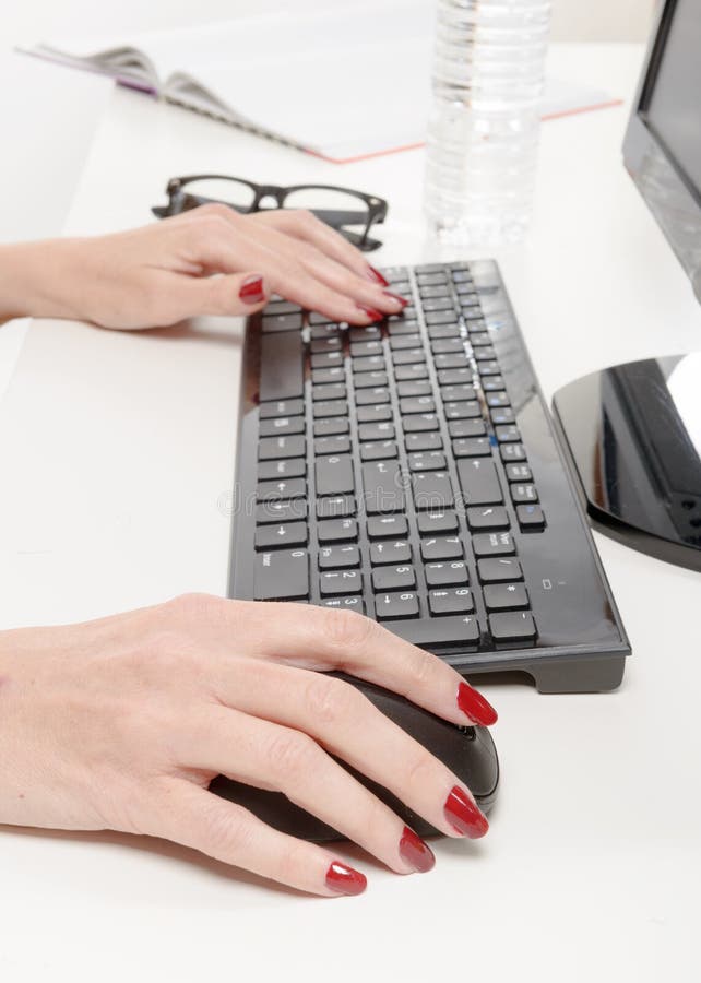 Female Office Worker Typing on the Keyboard Stock Image - Image of ...