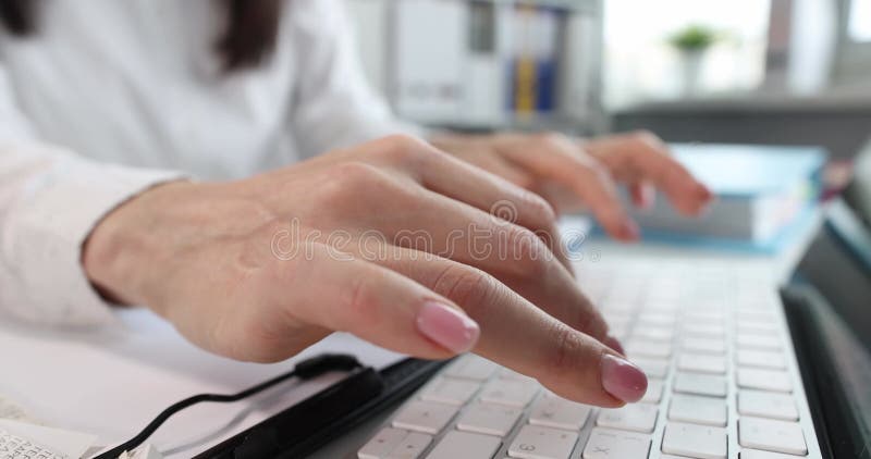 Female Office Worker Typing on Keyboard Closeup Stock Video - Video of ...