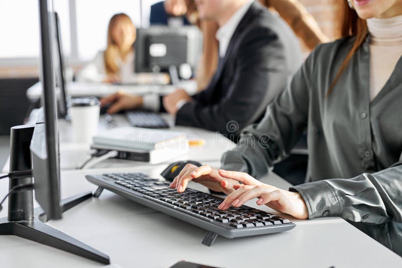 Female Office Worker Typing on the Keyboard Stock Image - Image of ...