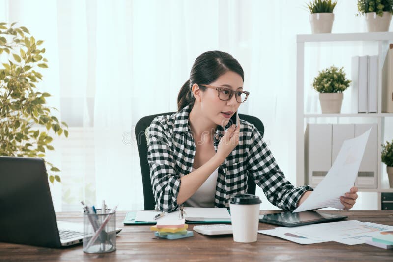Female Office Worker Using Mobile Cell Phone Stock Image - Image of ...