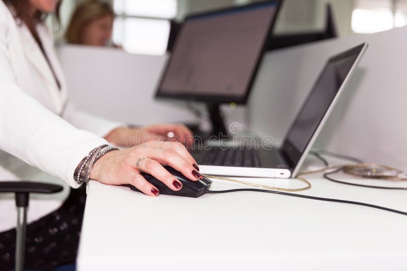 Female Office Worker Working on Laptop Computer Stock Photo - Image of ...