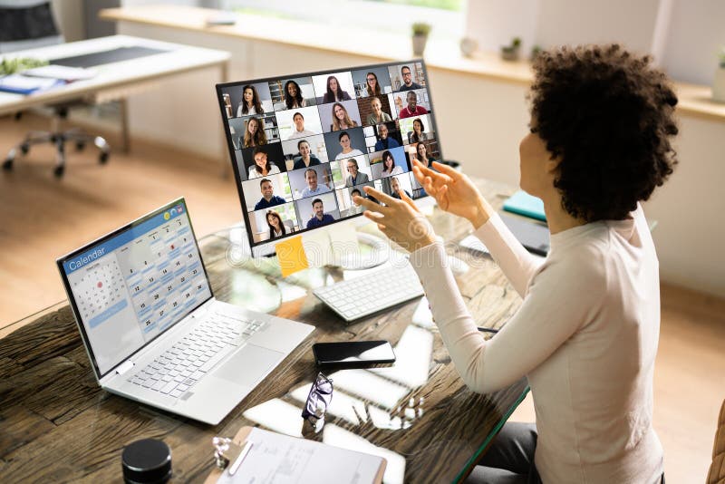 Female in Online Elearning Remote Conference Stock Photo - Image of ...