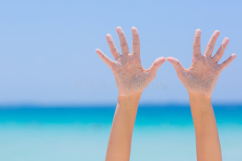 Female Open Hands on Sea Background Stock Photo - Image of sand, nature ...
