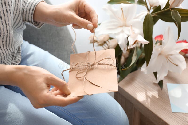 Woman Opening Envelope at Home Stock Image - Image of event, happiness ...