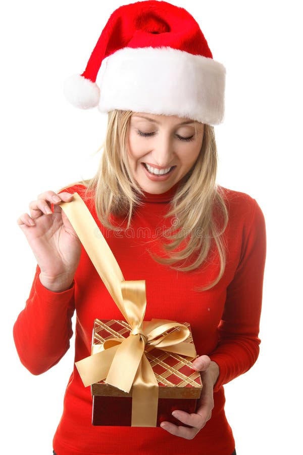 Female opening a present stock photo. Image of joyful - 3652678