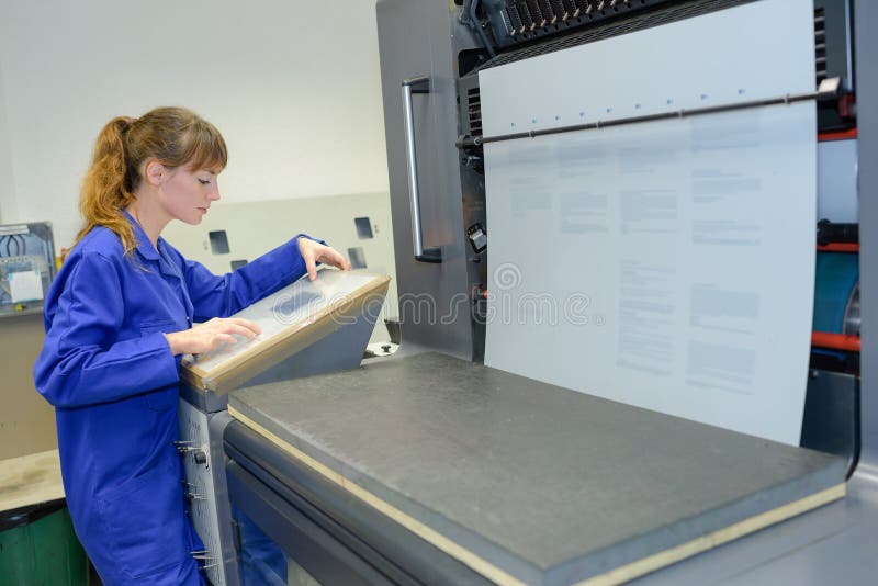 Female Operative Working Printing Machine Stock Image - Image of ...