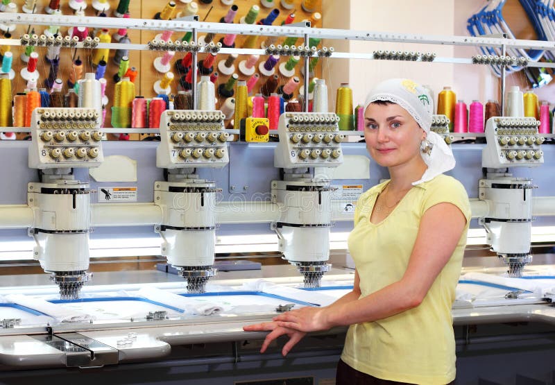 Female Operator of Automatic Embroidery Machines Stock Photo - Image of ...