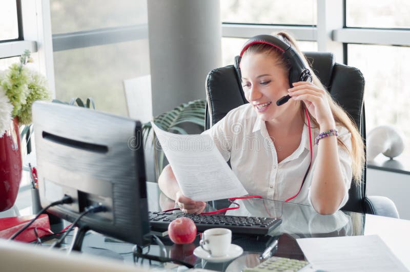 Female Operator in the Call Center, Working in Office. Stock Image ...