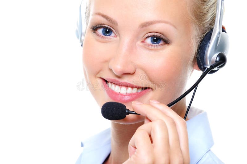 Female Operator with Headphones Stock Image - Image of headset ...