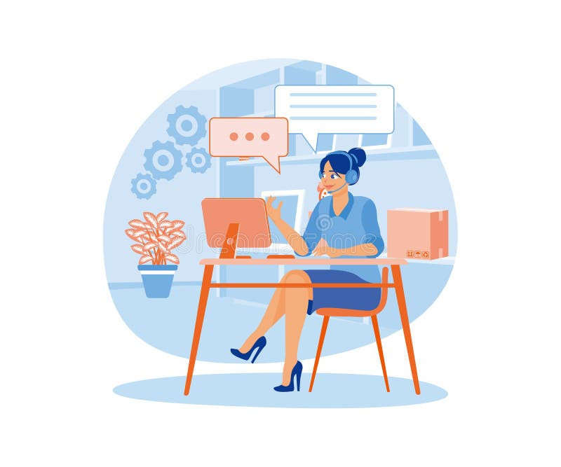 Female Operator Wearing Headset. Talking To Customers on a Computer ...