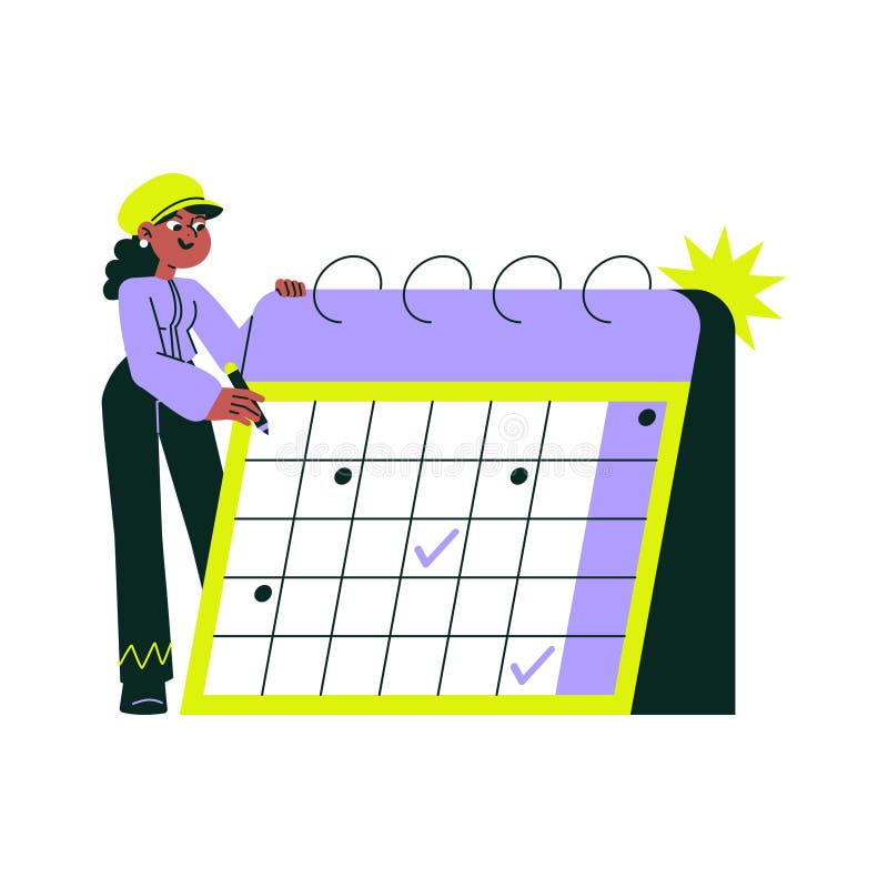 Calendar Scheduling with Female Organizer in Flat Vector Illustration ...