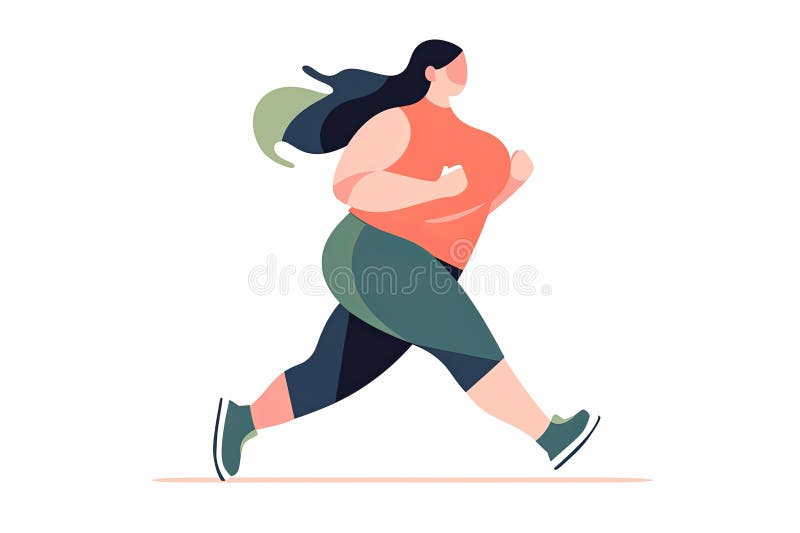 Female Overweight Runner. Healthy Active Lifestyle Stock Illustration ...