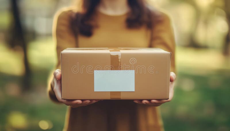 Female Owner Utilizing Packaging Label and Courier for E-Commerce Delivery Process. Logistics ...