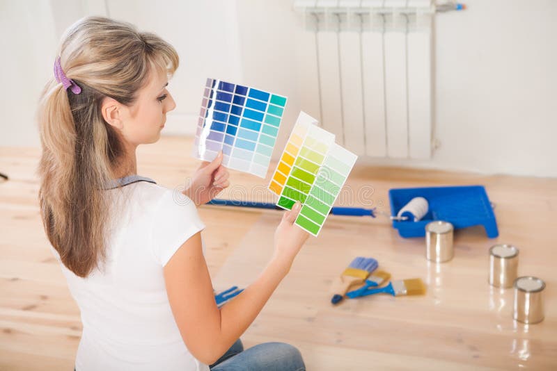 Female Painter Holding and See in Color Palette Stock Photo - Image of ...