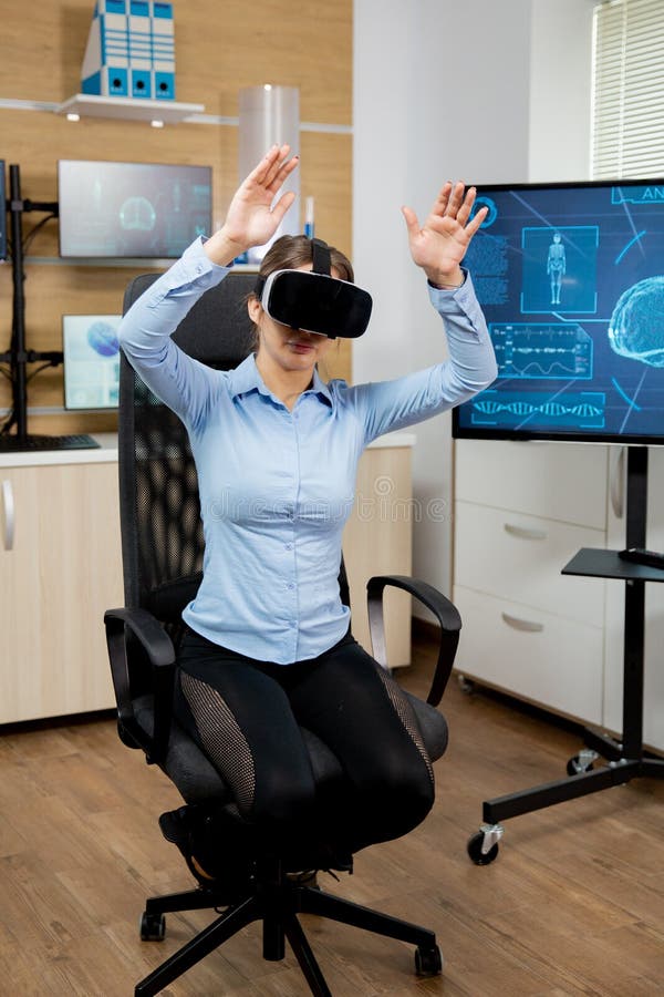 Female Patient Exploring Virtual Reality in Futuristic Laboratory Stock ...