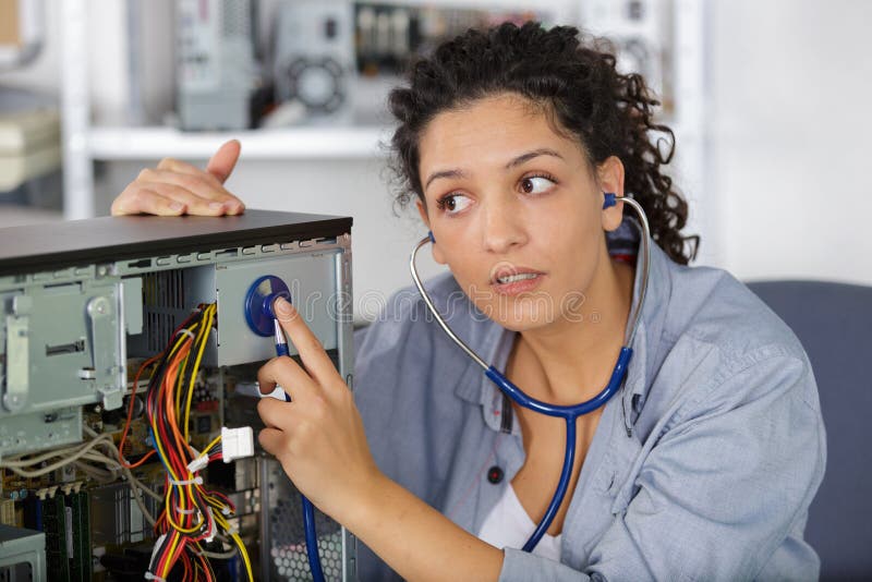 Female Pc Technician Checking Pc Parts Stock Image - Image of ...