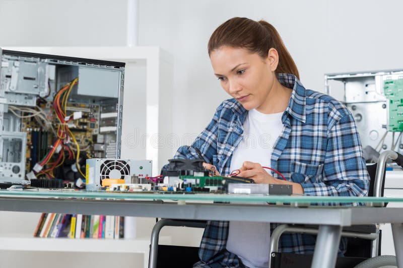 Female Pc Technician Fixing Computer Stock Image - Image of studio ...