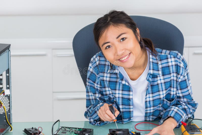 Female Pc Technician Fixing Disassembled Desktop Computer Stock Image ...