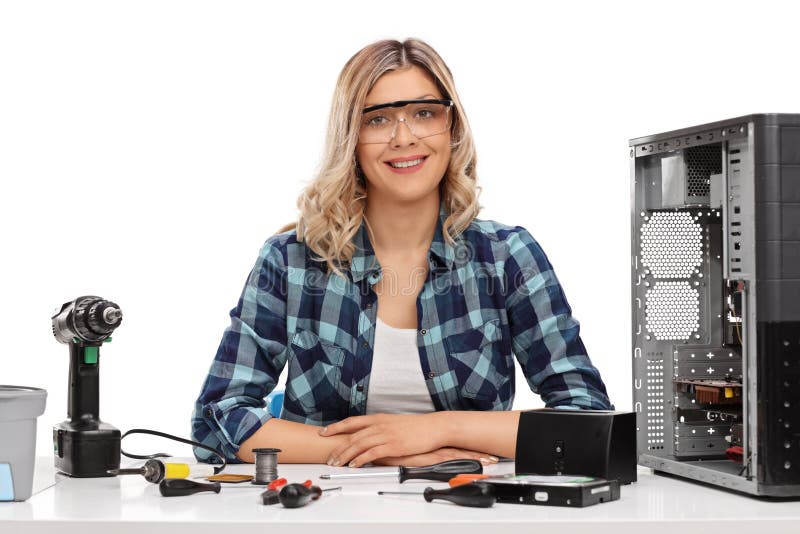 Female Pc Technician Posing Table Stock Photos - Free & Royalty-Free ...