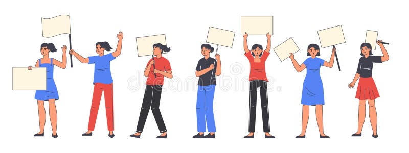 Female Peaceful Protest Women Holding Placards Protesting Activists
