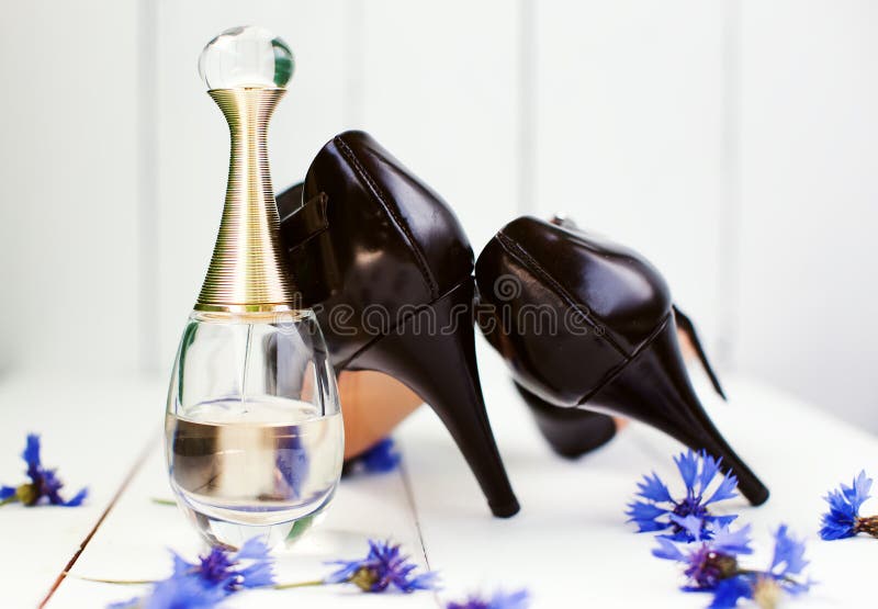 Female perfume and shoes stock image. Image of aromatherapy - 74017663