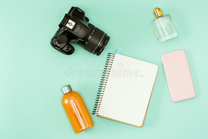 The Female Personal Items on Desktop Stock Photo - Image of group ...