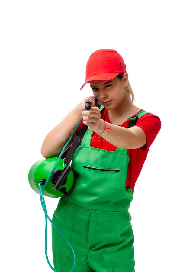 The Female Pest Control Contractor Isolated on White Stock Photo ...