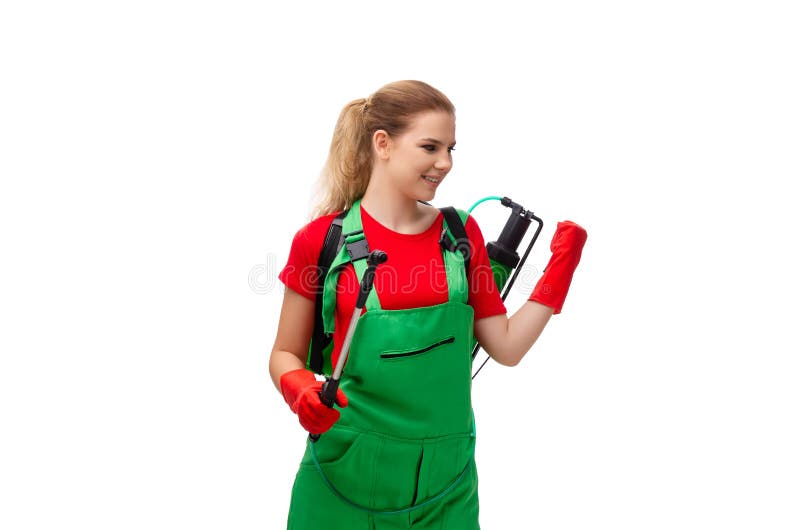 The Female Pest Control Contractor Isolated on White Stock Photo ...