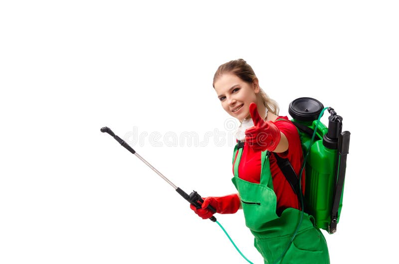 The Female Pest Control Contractor Isolated on White Stock Image ...