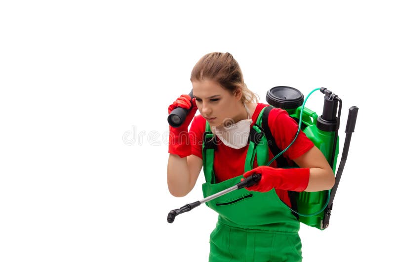 The Female Pest Control Contractor Isolated on White Stock Photo ...