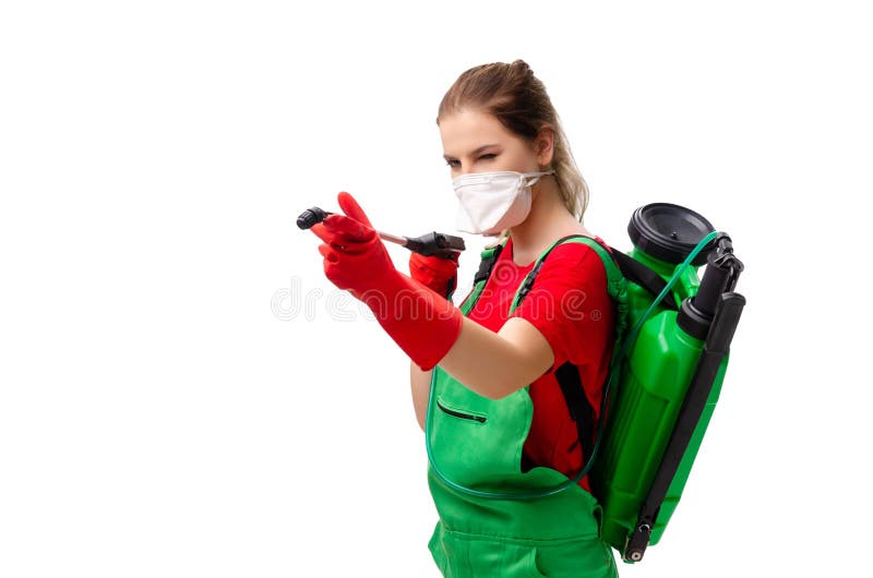 The Female Pest Control Contractor Isolated on White Stock Photo ...