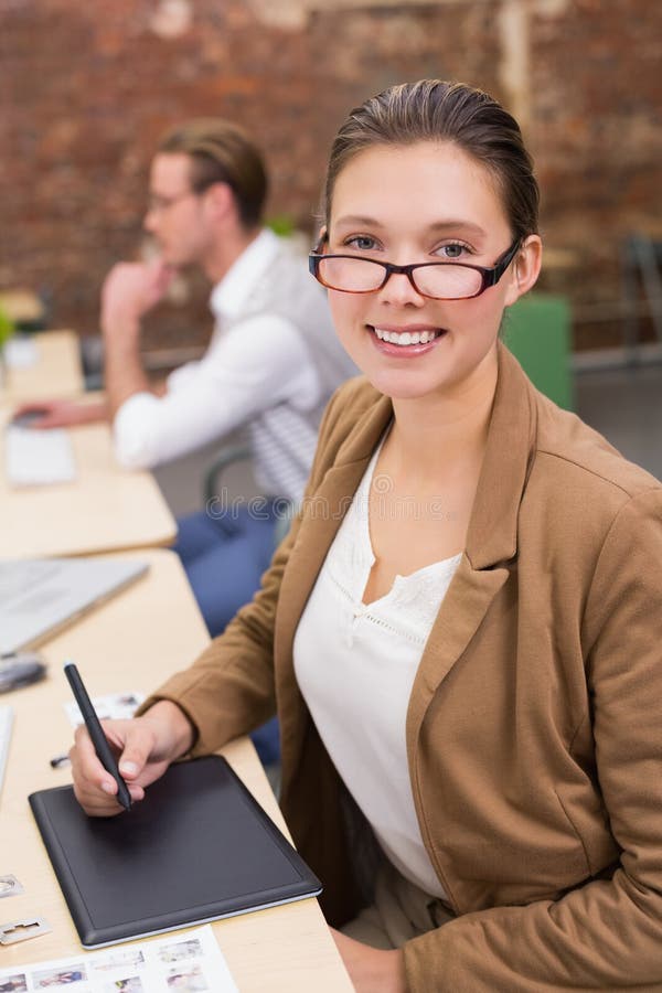 Female Photo Editor Using Digitizer in Office Stock Photo - Image of ...