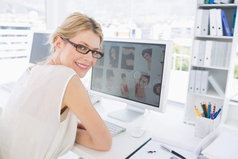 Female Photo Editor Working on Computer Stock Photo - Image of ...