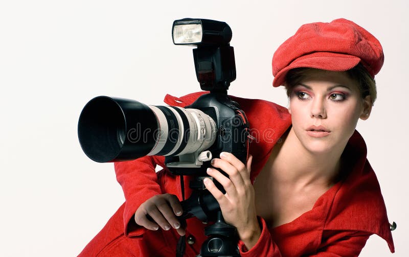 Female photographer stock image. Image of girl, camera - 11300463