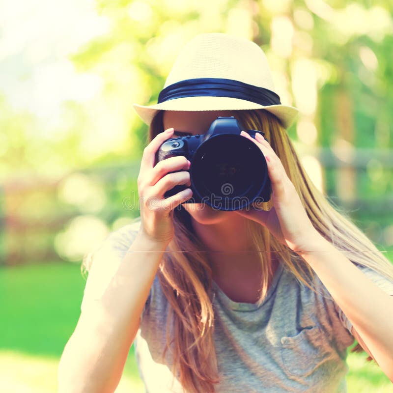 Female Photographer with a Camera Outside Stock Image - Image of ...