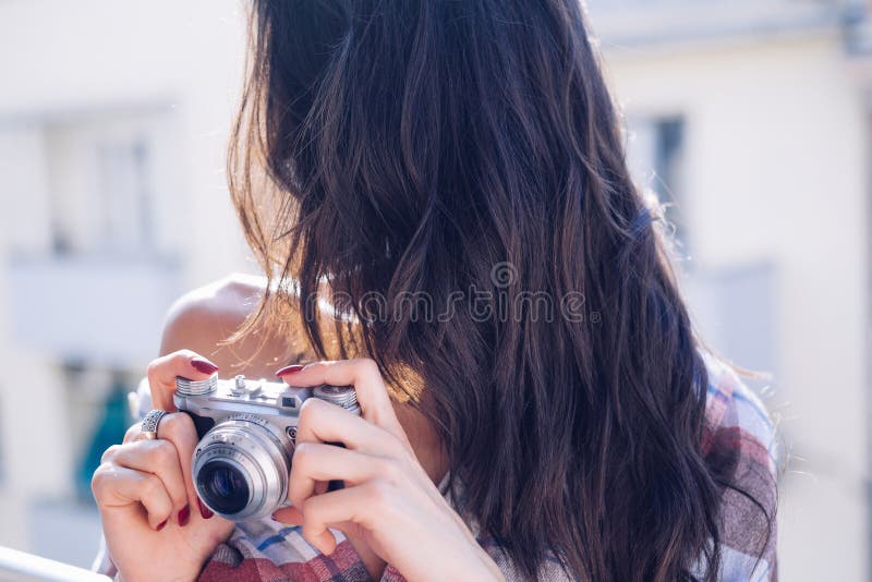 Female Photographer Checking Camera Stock Image - Image of lifestyle ...