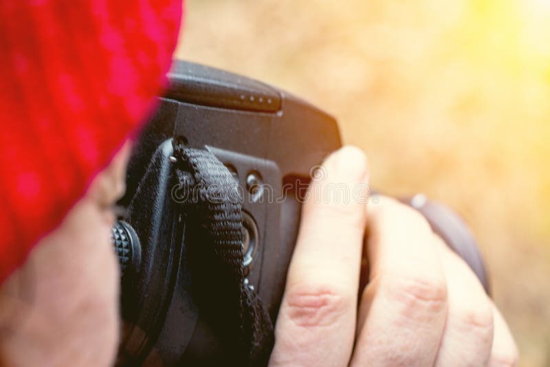 Female Photographer Looking in Viewfinder Stock Photo - Image of beauty ...