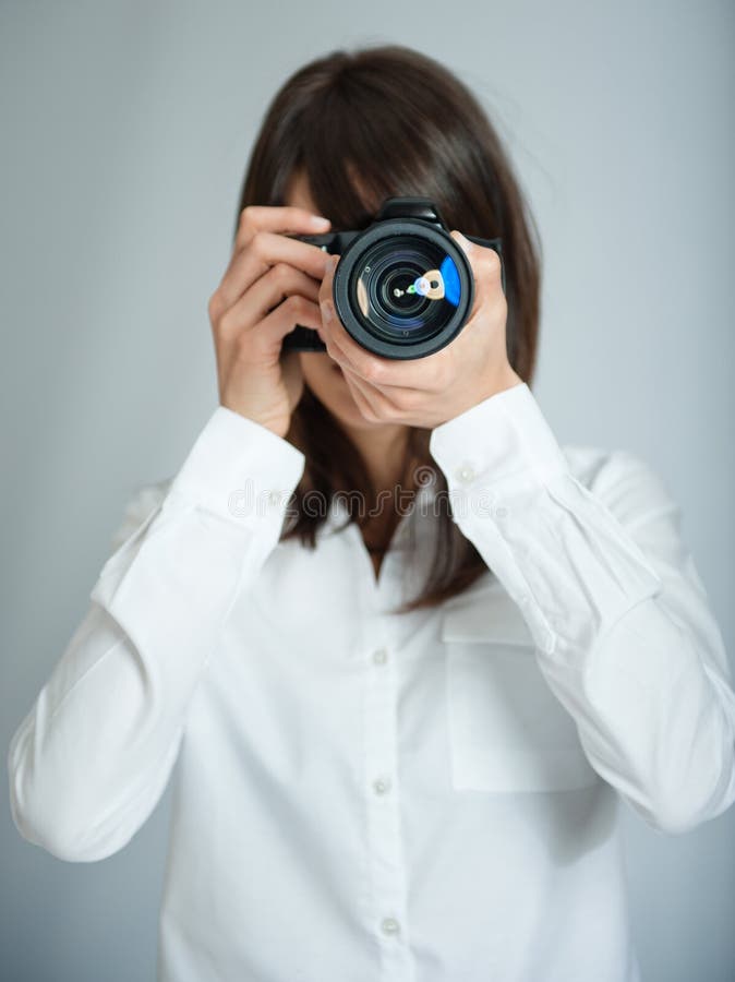 Woman Photographer with Camera Stock Image - Image of pictore ...