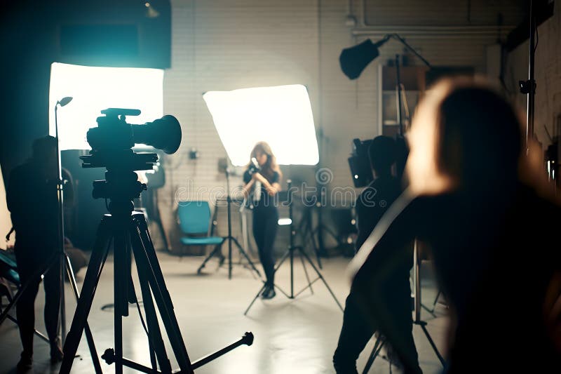Female Photographer in Studio Setting with Professional Lighting ...