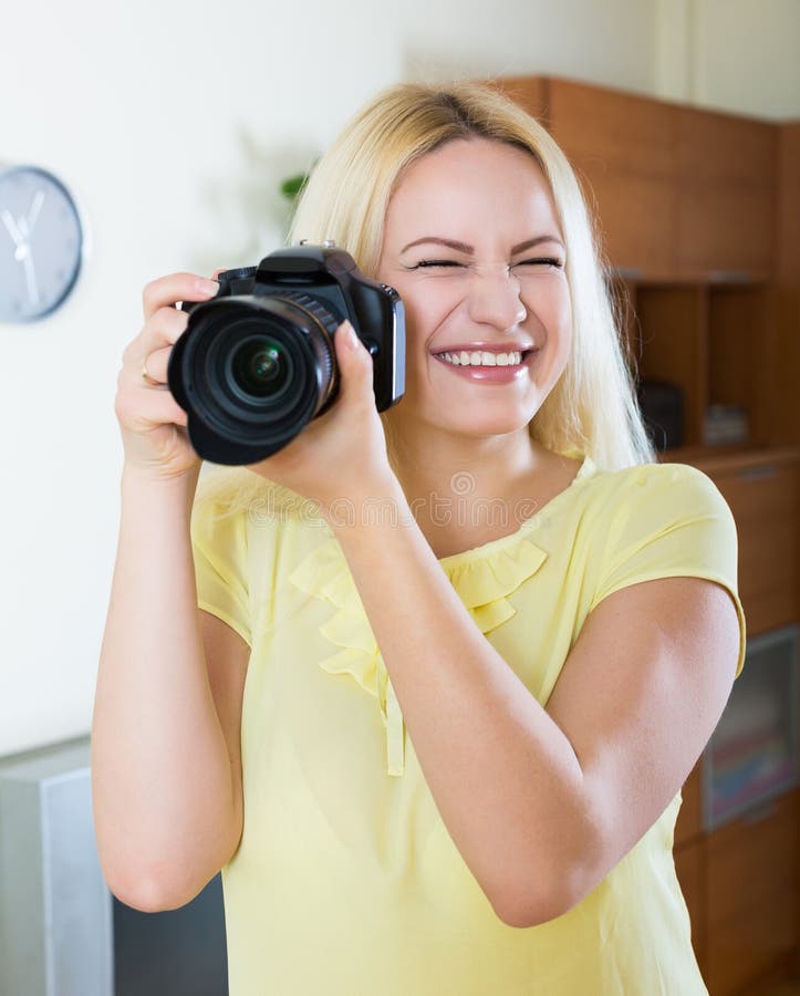 Female Photographer Testing New Camera Stock Image - Image of equipment ...