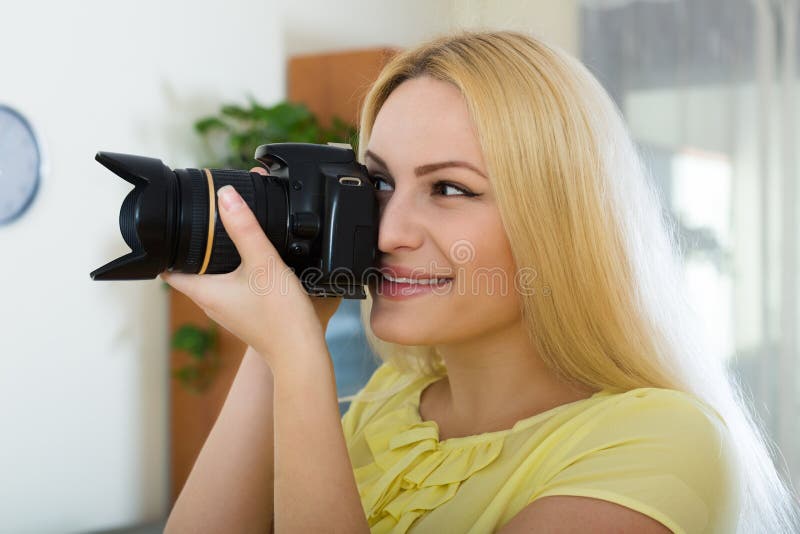 Female Photographer Testing New Camera Stock Image - Image of ...