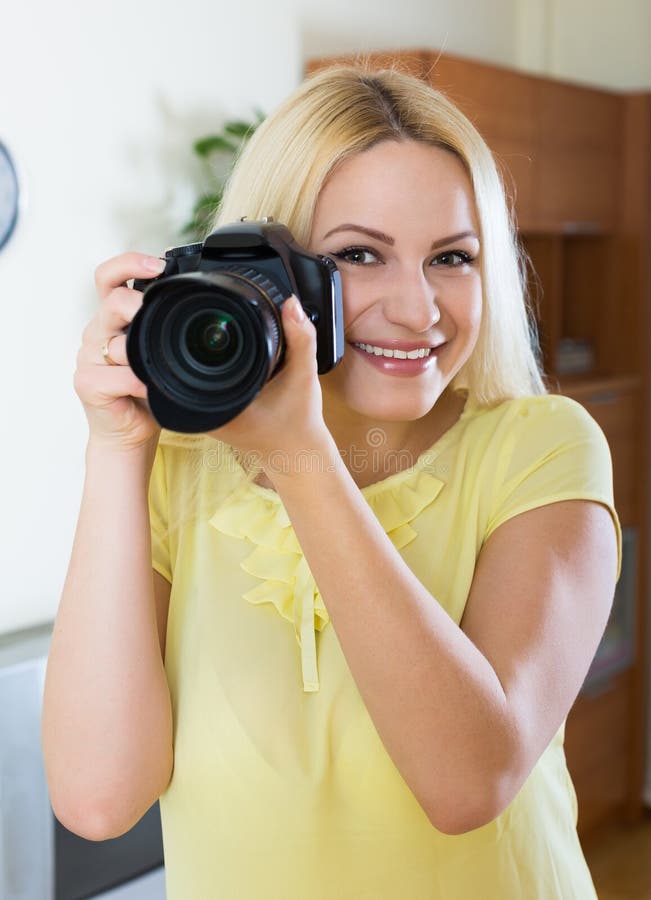 Female Photographer Testing New Camera Stock Image - Image of photoes ...
