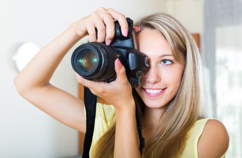 Female Photographer Testing New Camera Stock Image - Image of digital ...