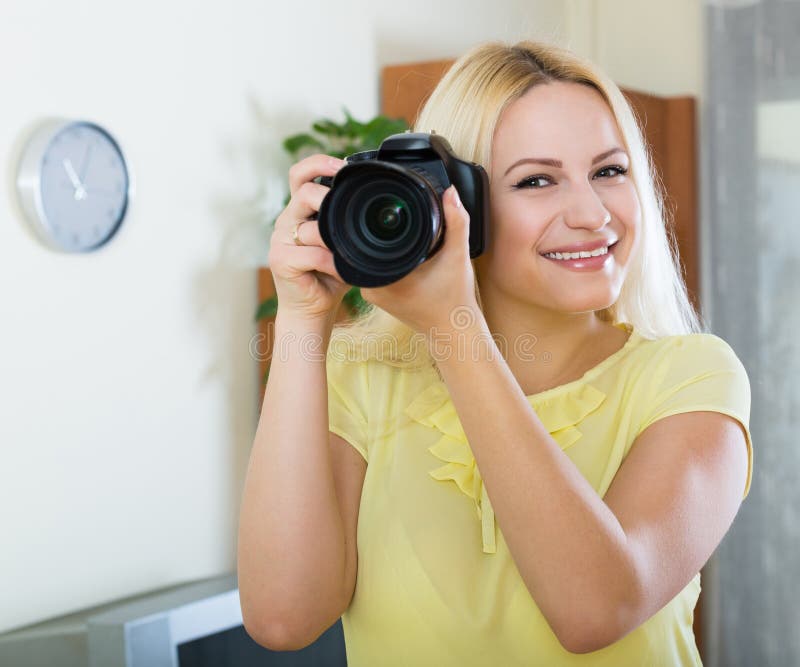 Female Photographer Testing New Camera Stock Photo - Image of ...