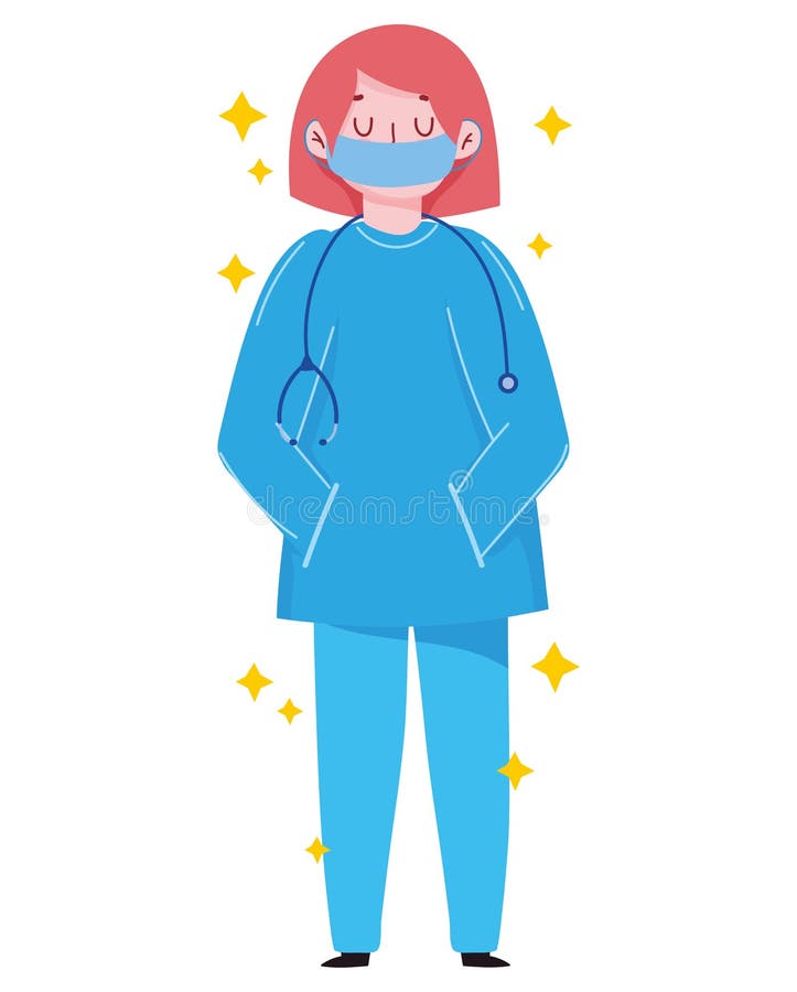 Female Physician with Suit and Protective Mask Cartoon Stock Vector ...