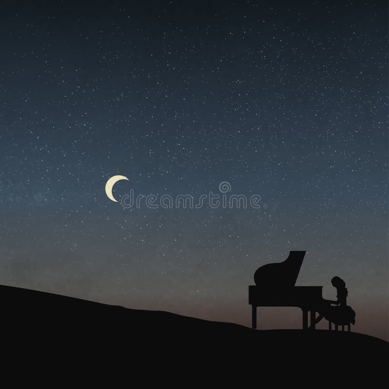 A Female Pianist, Under the Moonlight Stock Vector - Illustration of ...