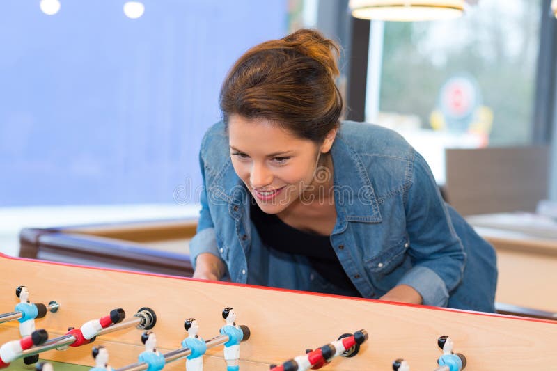 Female Playing Table Football with Friends Stock Photo - Image of ...