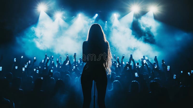 A Female Pop Singer Performs at a Crowded Music Concert on Stage Stock ...