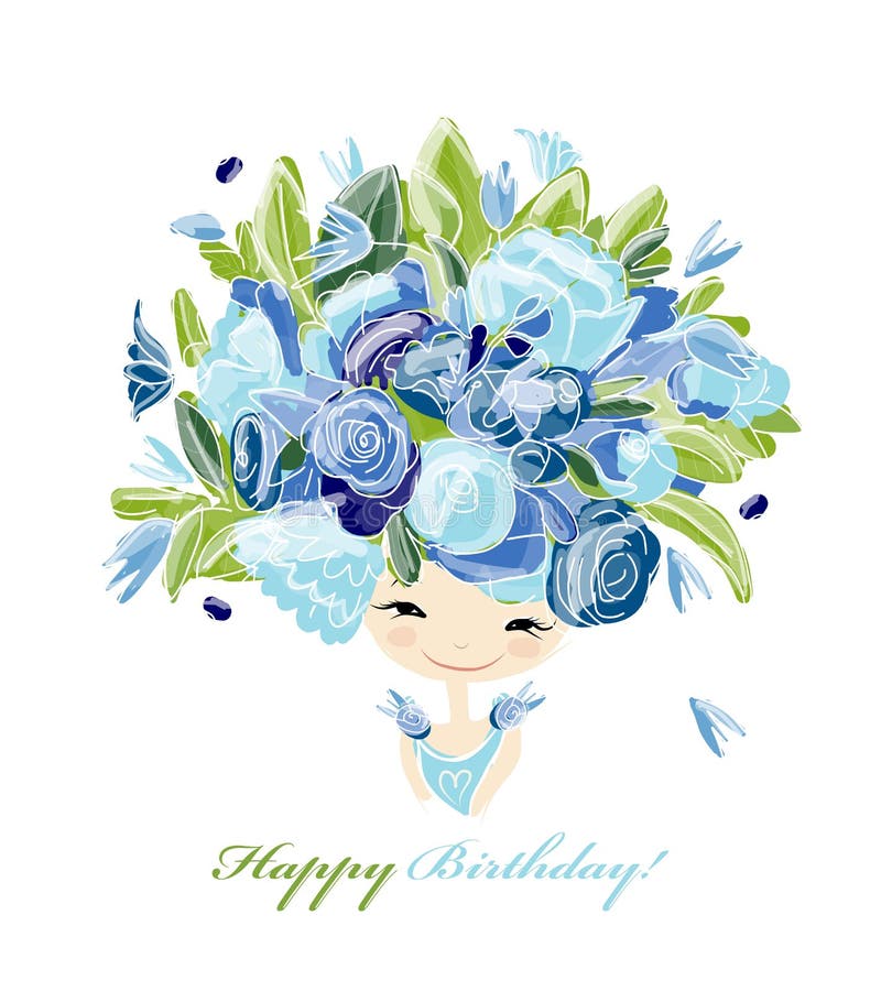 Female Portrait with Floral Hairstyle for Your Design Stock Vector ...